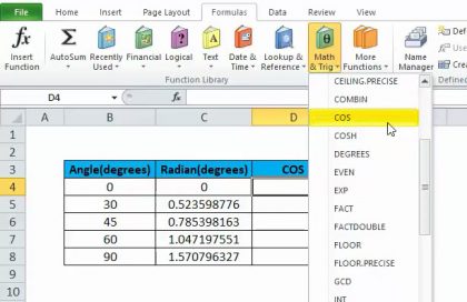 COS in Excel (Formula, Examples) | How to Use the COS Function?
