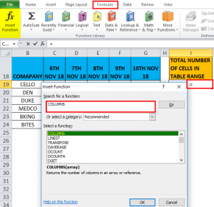 COLUMNS in Excel (Formula,Examples) | How to use COLUMNS Function
