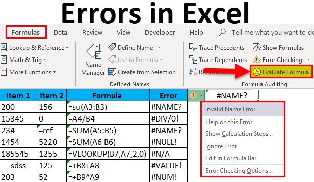 Errors In Excel How To Correct Errors In Excel Top Full List 