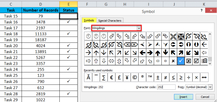 CheckMark in Excel (Examples) | How to insert checkmark symbol?