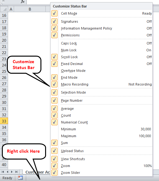 Status Bar In Excel How To Customize Excel Status Bar 