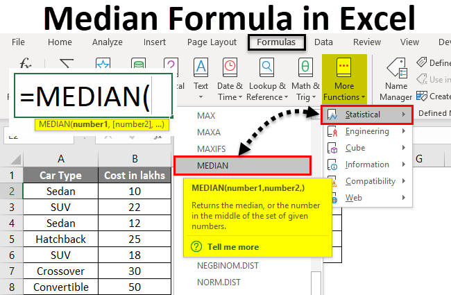 Median In Excel Formula Example How To Calculate Median 