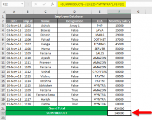 SUMPRODUCT with Multiple Criteria | Function and Examples