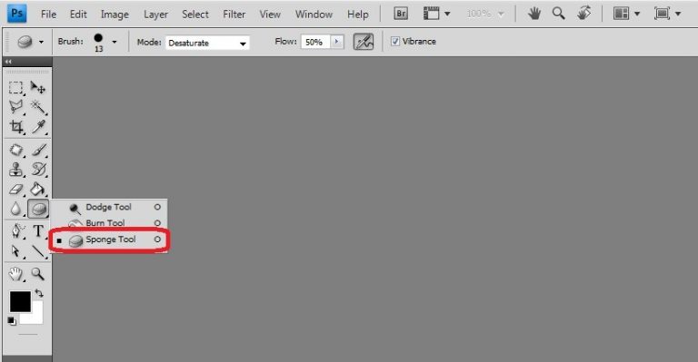 Sponge Tool In Photoshop | Different Step To Configure Sponge Tool