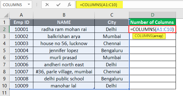 COLUMNS Formula In Excel How To Use COLUMNS Formula In Excel 