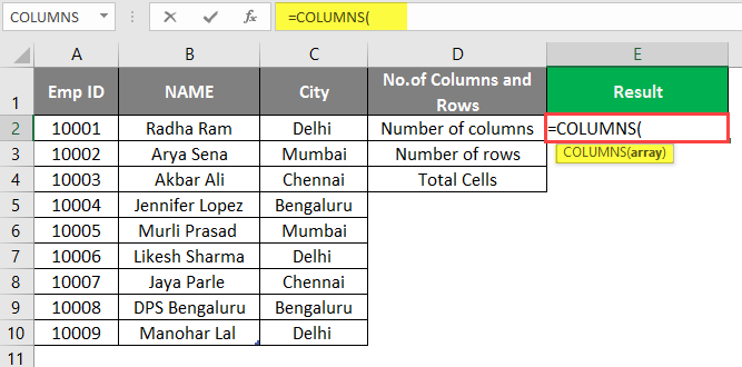 COLUMNS Formula In Excel How To Use COLUMNS Formula In Excel 
