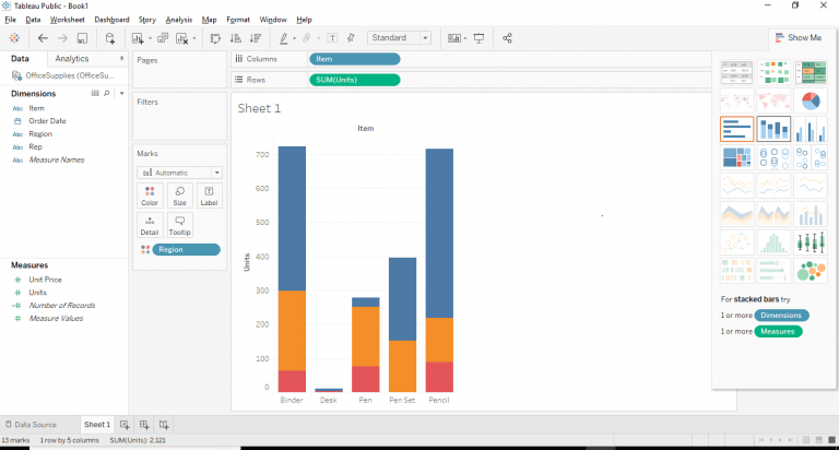 Stacked Bar Chart in Tableau | Stepwise Creation of Stacked Bar Chart