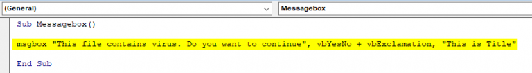 VBA Message Box | Creating Message Box VBA Code in Excel VBA Message Box | Creating Message Box VBA Code in Excel