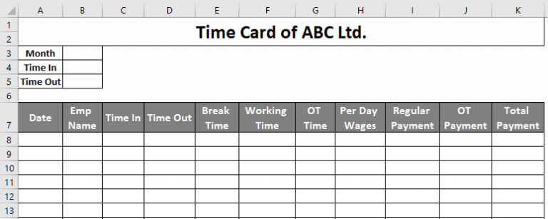 Timecard Template in Excel | Recording Data Using Timecard Template