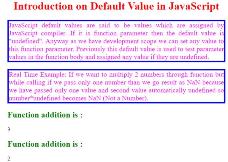 JavaScript Default Value | How does Default Value work in JavaScript?