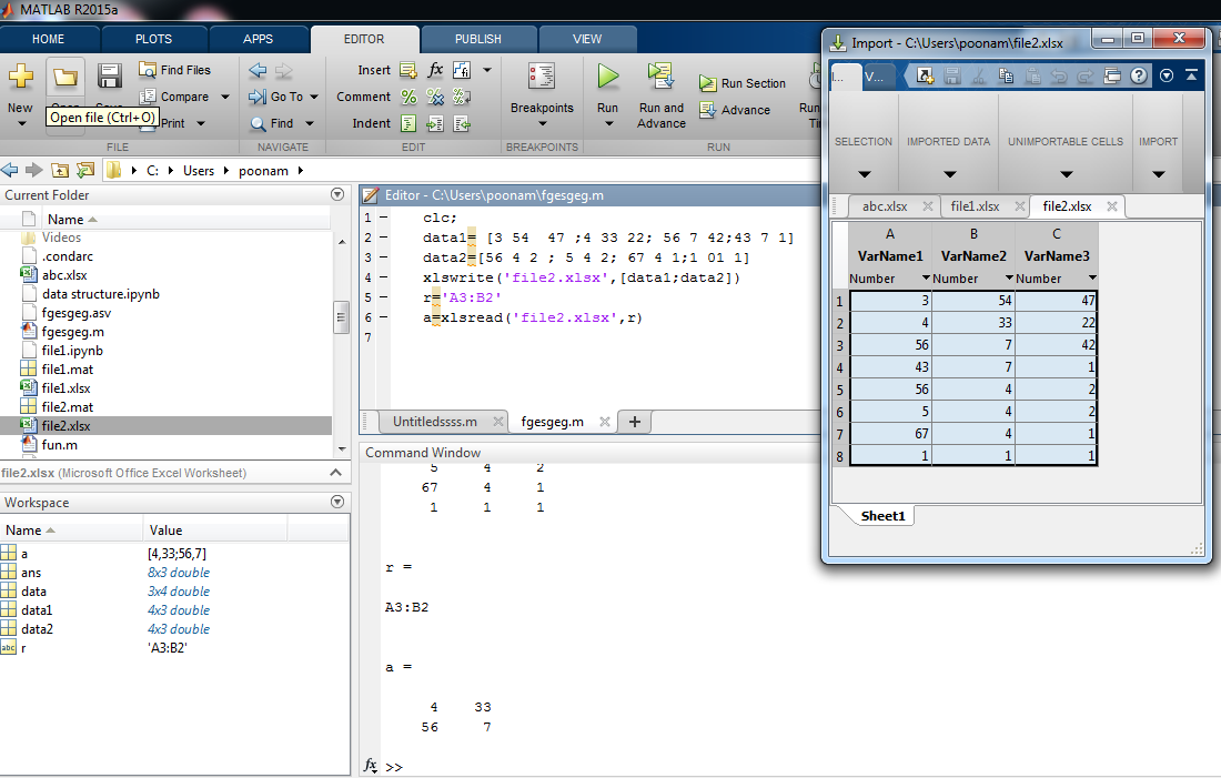Xlsread Matlab Import And Export The Data From Excel To Matlab