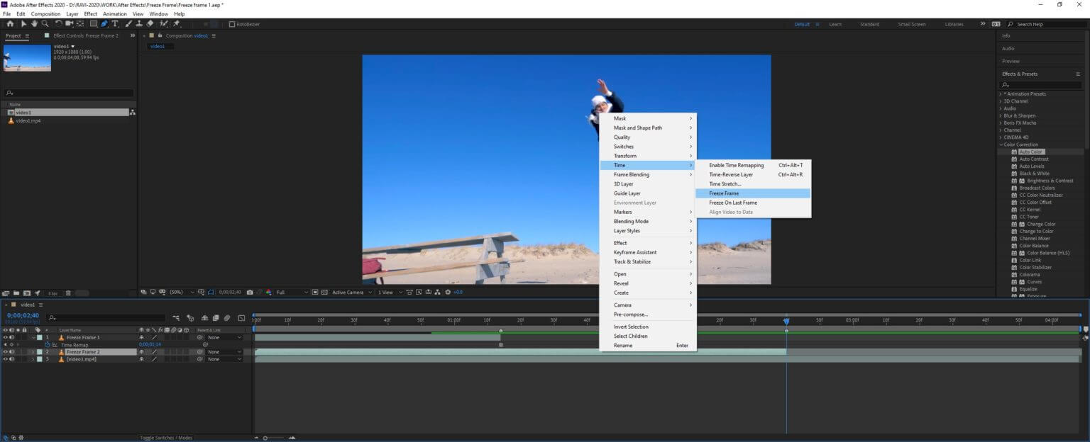 After Effects Freeze Frame | Different Steps of After Effects Freeze Frame