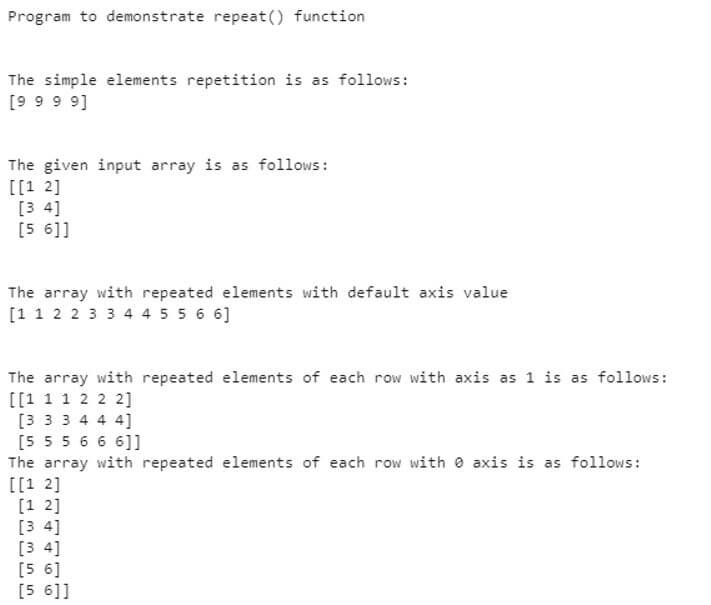NumPy Repeat Working Of NumPy Repeat Function In Python