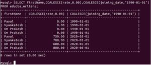 MySQL COALESCE | Implementation of MySQL COALESCE