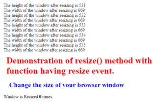 jQuery Window resize | Working of jQuery Window resize() Method