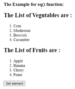 jQuery eq() | Working and Examples of jQuery eq() Function