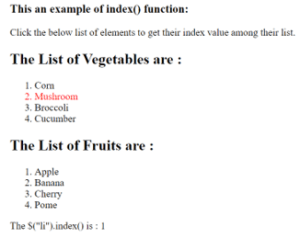 jQuery index | Returning the Index of the Specific Element