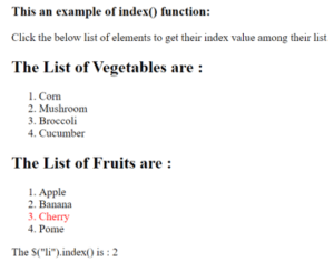 jQuery index | Returning the Index of the Specific Element
