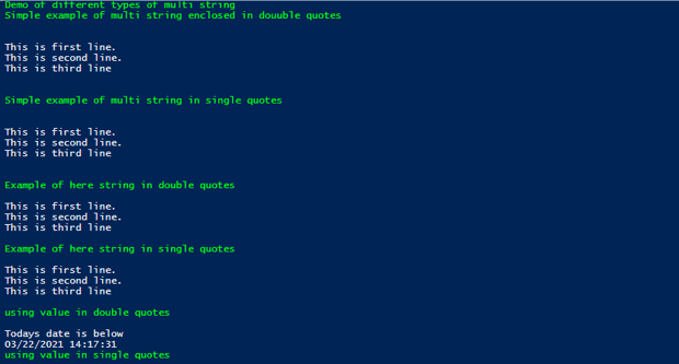 Powershell Multiline String Working Of Multiline String Using Her String