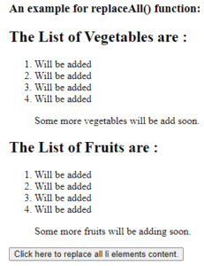 jQuery replaceAll | working of the jQuery replaceAll() and examples