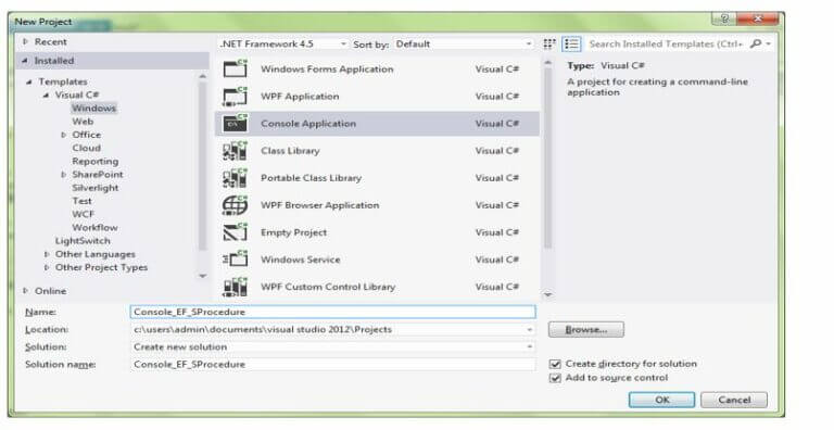 Entity Framework Stored Procedure Create New Project Store Procedure