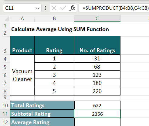 4 Easy Methods to Calculate Average Rating in Excel | eduCBA